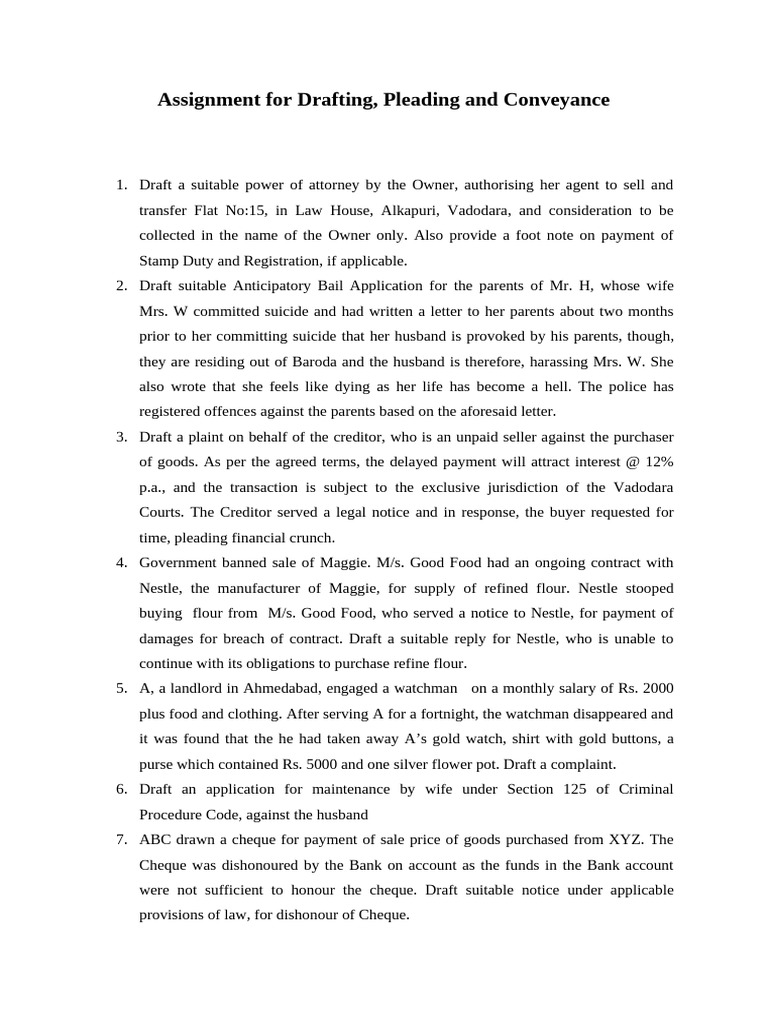 Drafting Assignment 2018 | PDF | Cheque | Business Law
