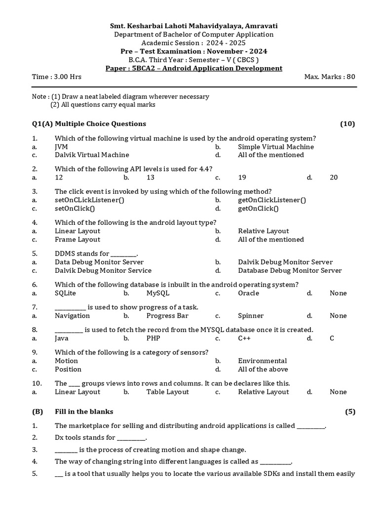 Android App Development Exam Guide | PDF | Android (Operating System ...
