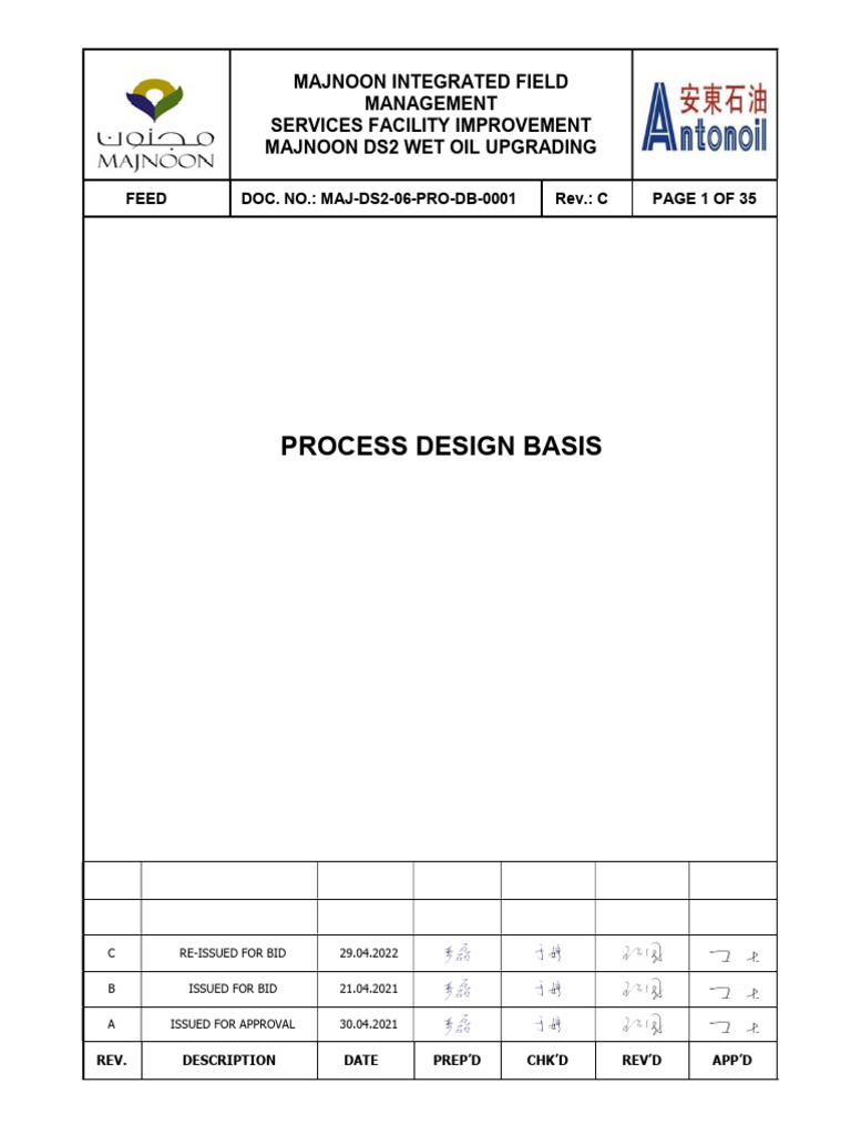 MAJ-DS2-06-PRO-DB-0001 - C Process Design Basis | PDF | Barrel (Unit) | Mole (Unit)