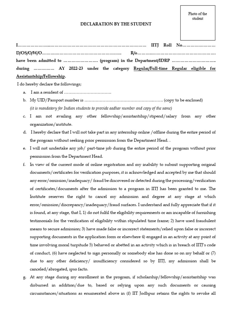 Fellowship Declaration by The Student | PDF | Common Law | Justice