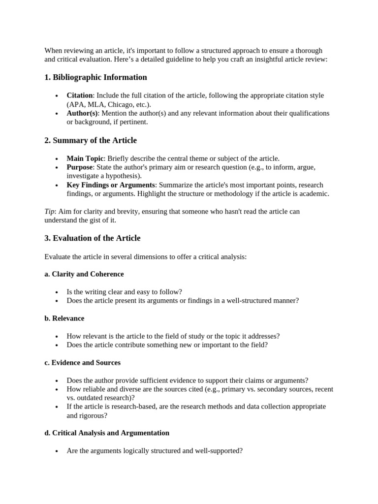 Article Review Guideline | PDF | Citation | Methodology