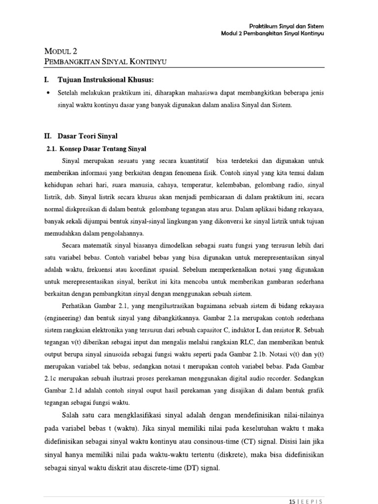 Modul 2-Praktikum Sinyal Sistem Dengan MatLAB | PDF Modul 2-Praktikum Sinyal Sistem Dengan MatLAB | PDF