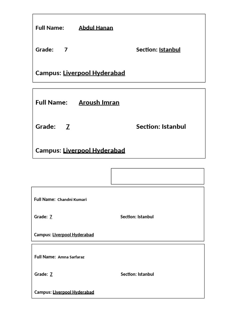 Student Names Sample Print Format | PDF