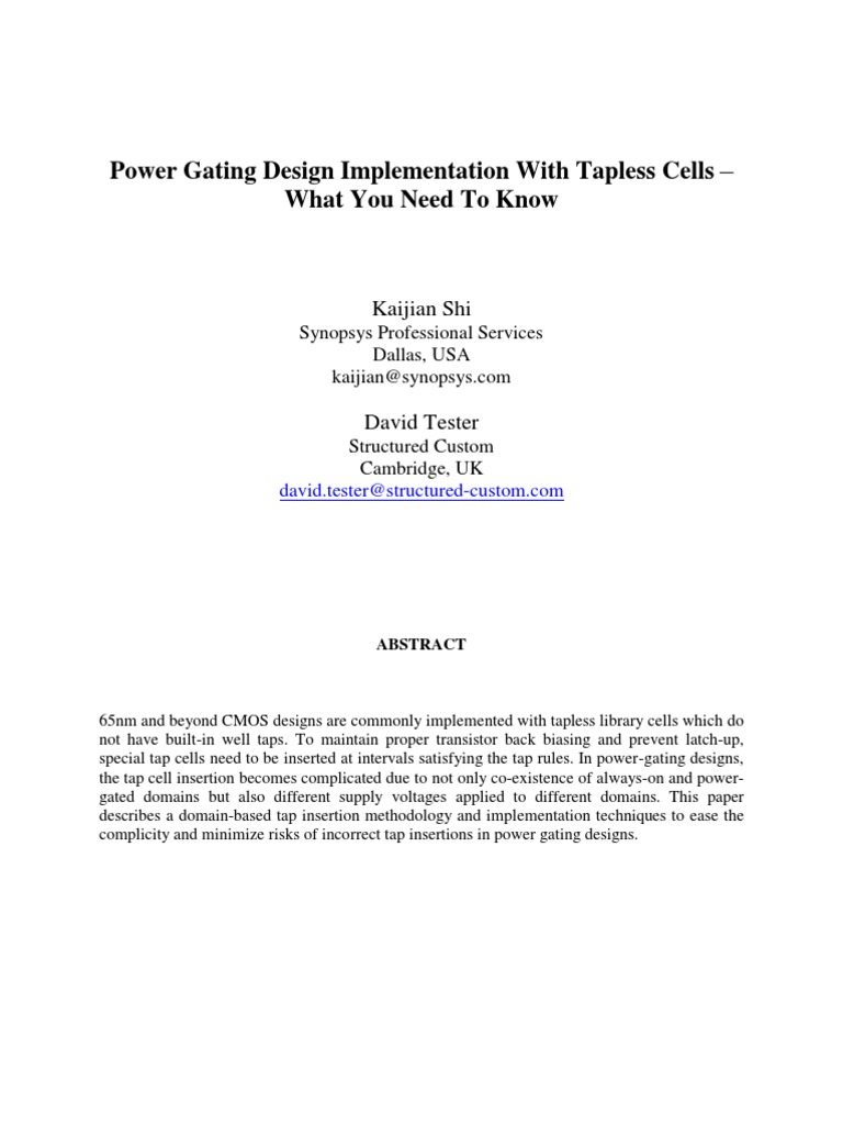 Power Gating with Tapless Cells Explained | PDF | Cmos | Integrated Circuit