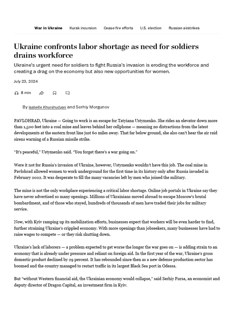 Ukraine confronts labor shortage as need for soldiers drains workforce ...