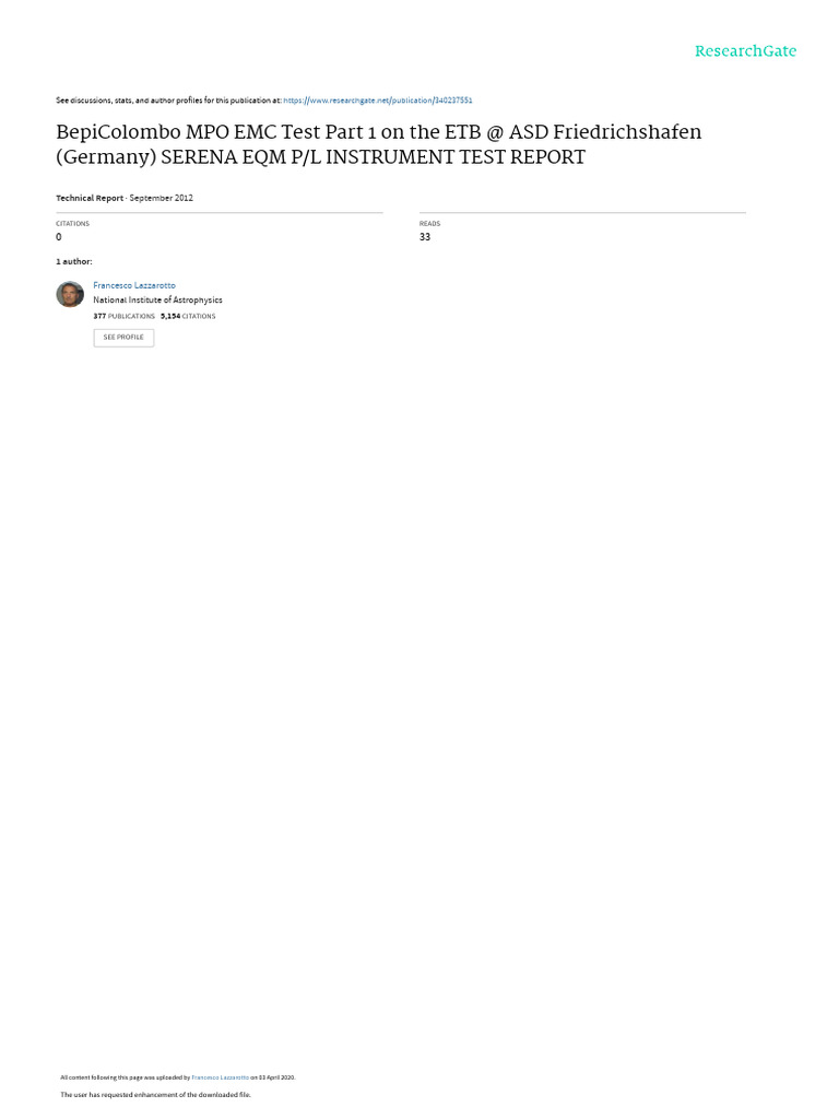 BepiColombo MPO EMC Test Part 1 on the ETB_SERENA EQM PL Instrument ...
