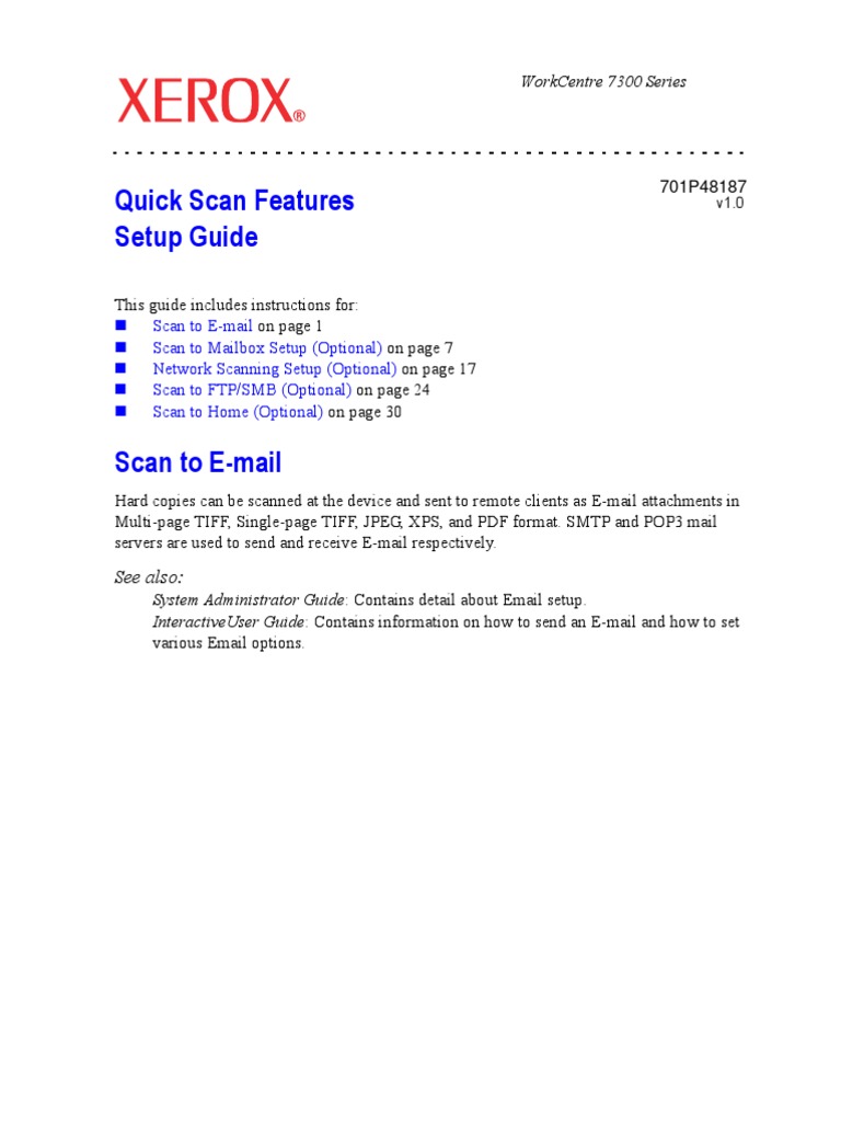 Xerox 7346 Quick Scan Features Setup | PDF | Server (Computing) | File ...