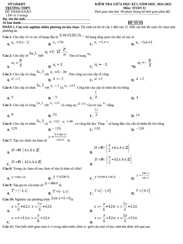 ĐỀ 3 GK1 11 | PDF