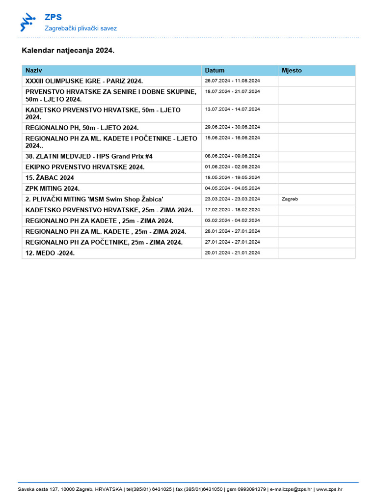 Zps Kalendar 2024 | PDF