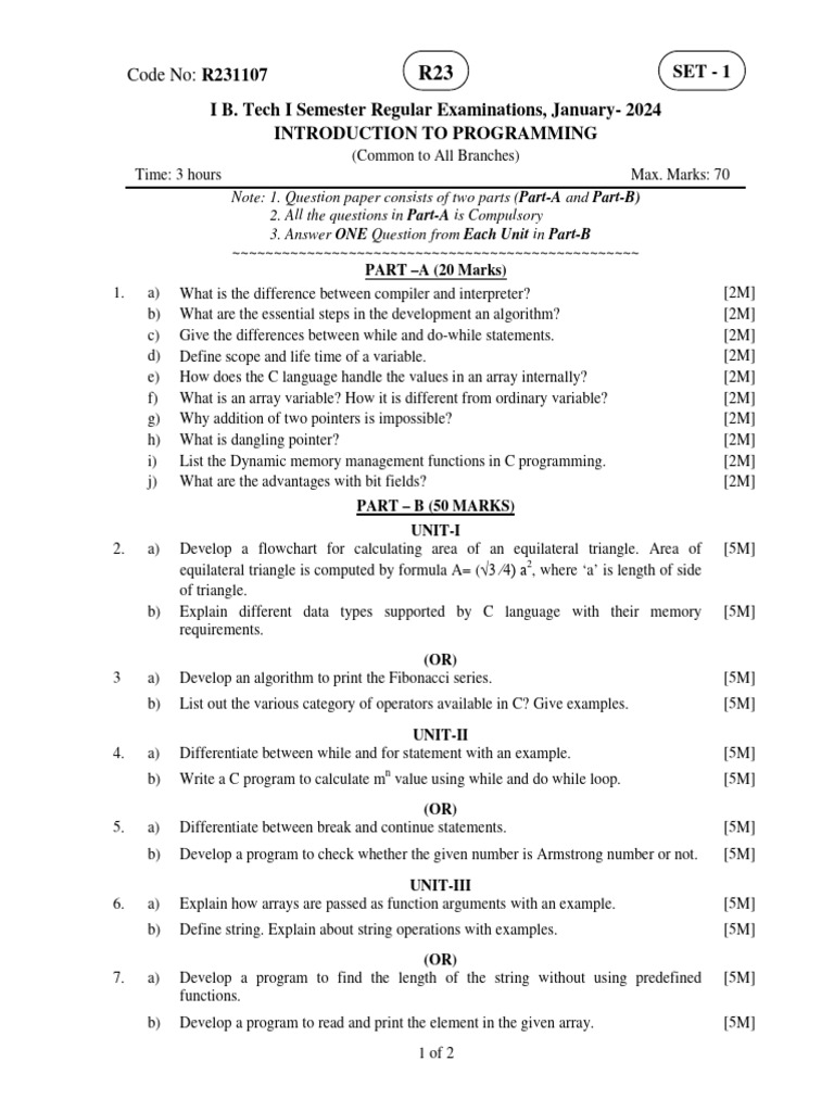 Introduction to Programming Exam Paper | PDF | Pointer (Computer ...
