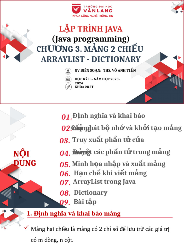CHƯƠNG 3. Mảng 2 chiều - ArrayList - Dictionary | PDF