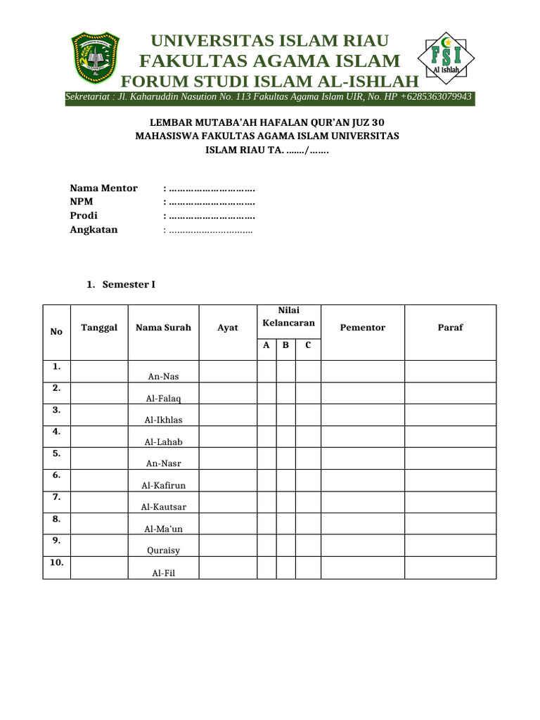 LEMBAR MUTABAAH JUZ 30 (1) (1) | PDF