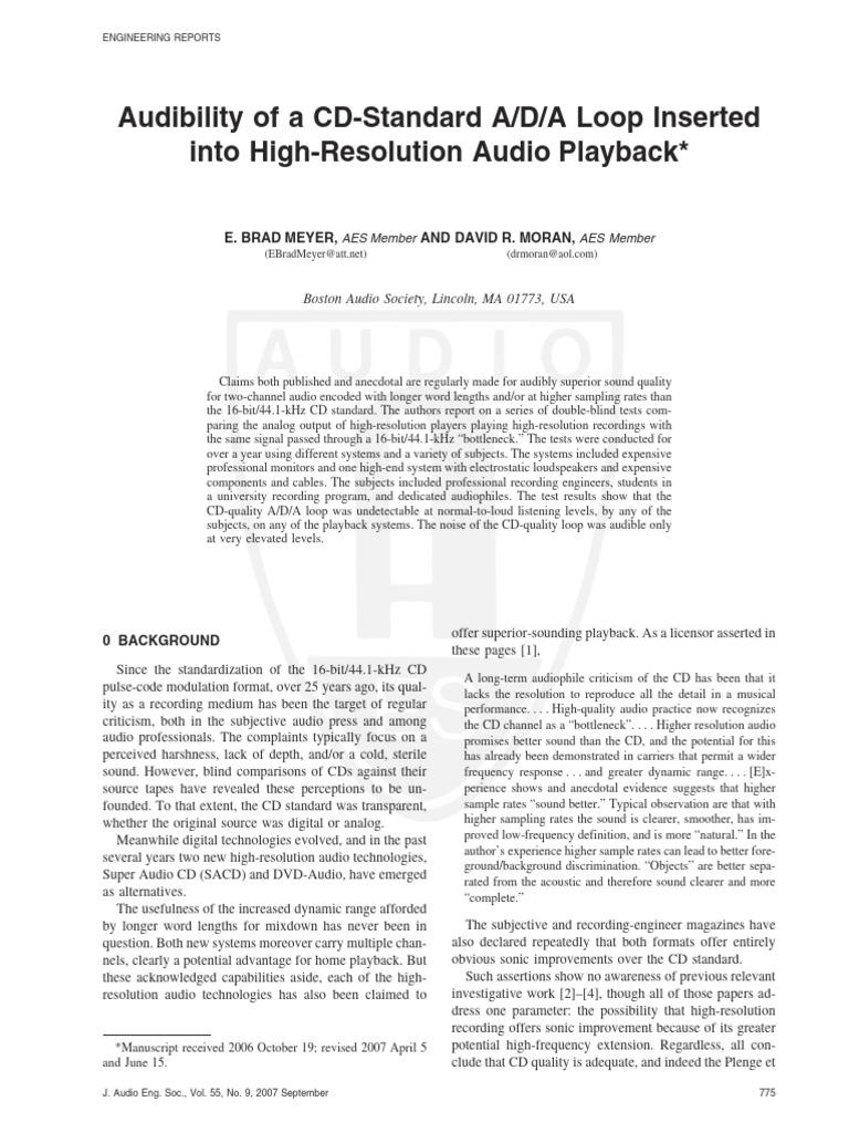Audibility CD Standard Double-Blind Listening Comparison Hi-Res Audio ...