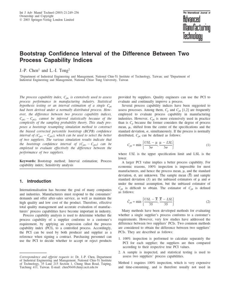 Bootstrap Confidence Interval of The Difference Between Two Process ...