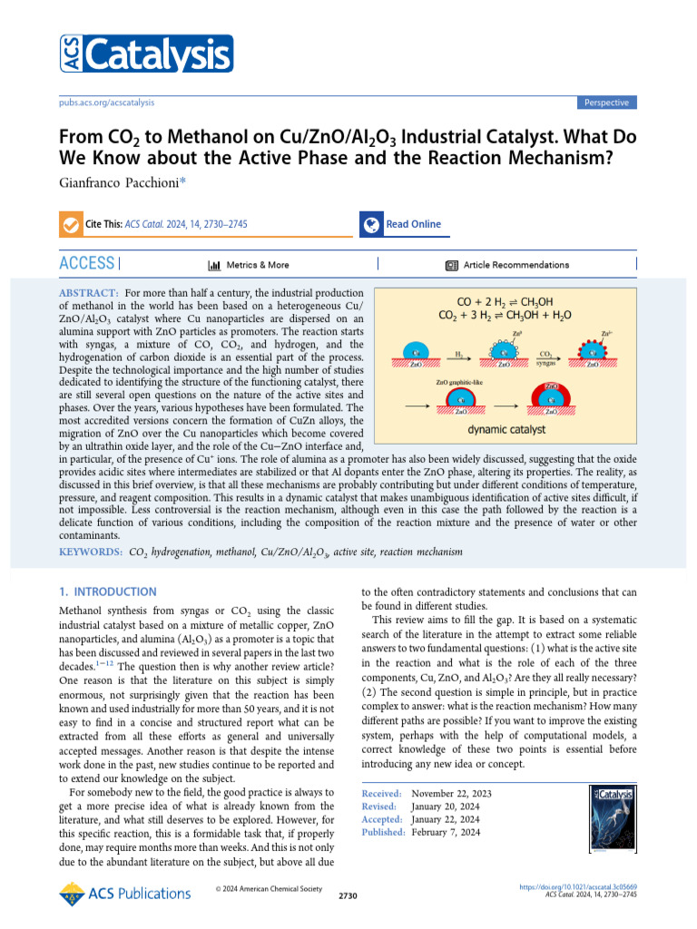 From Co2 To Methanol On Cu Zno Al2o3 Industrial Catalyst What Do We ...