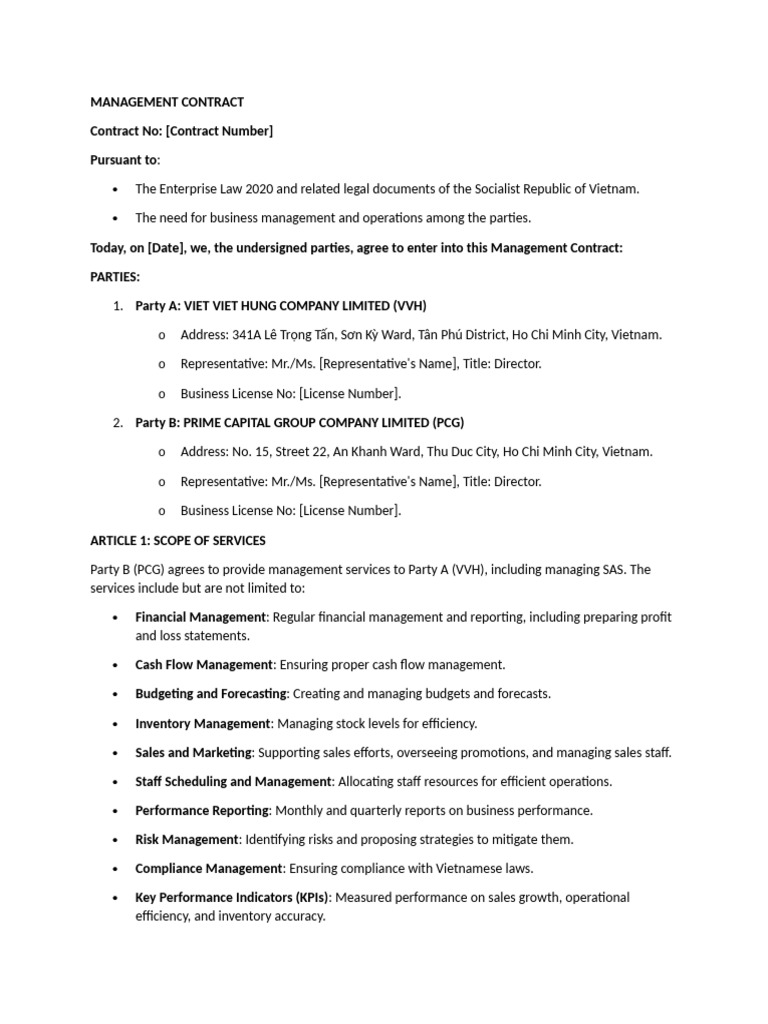 Management Contract | PDF | Indemnity | Private Law