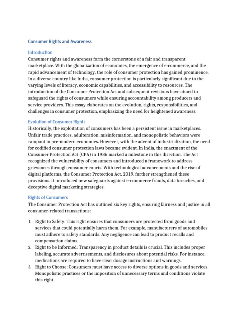 Consumer Rights and Awareness Final | PDF | Consumer Protection | E ...