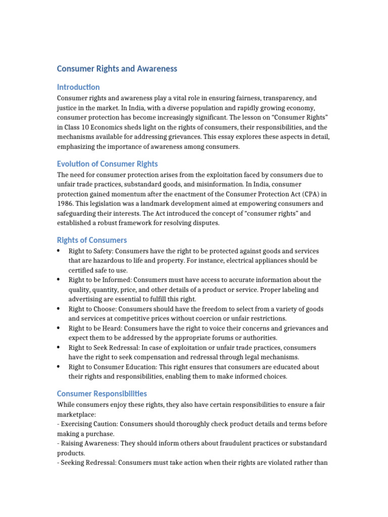 Consumer_Rights_and_Awareness | PDF | Consumer Protection | Business