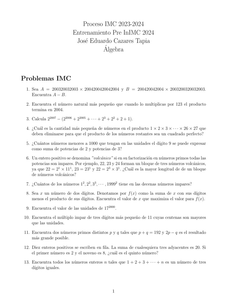 IMC Algebra | PDF | Matemáticas discretas | Conceptos matemáticos