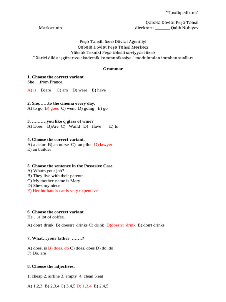 English Communication Exam Questions | PDF | Camel | Tomato