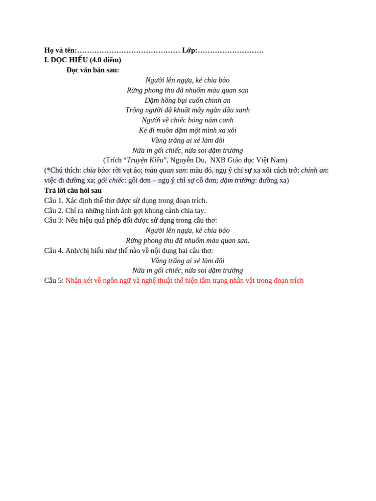 KTRA TRUYỆN THƠ | PDF