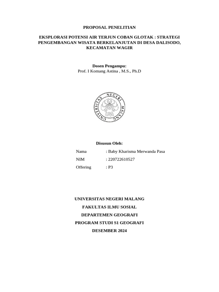 Proposal Penelitian Metopen Coban Glotak | PDF