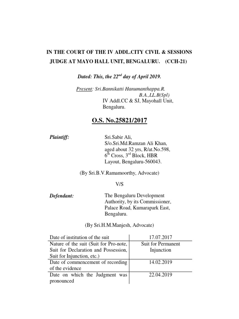 Sabir Ali v. BDA | PDF | Lawsuit | Common Law