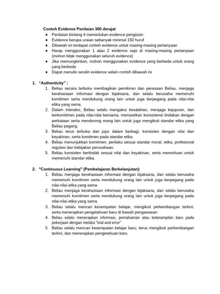 Evidence Penilaian 4 bintang 360 | PDF