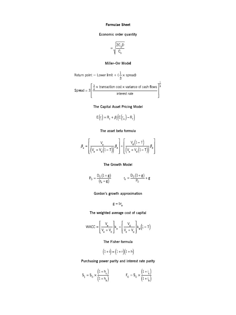 ACCA FM Formula Sheet | PDF