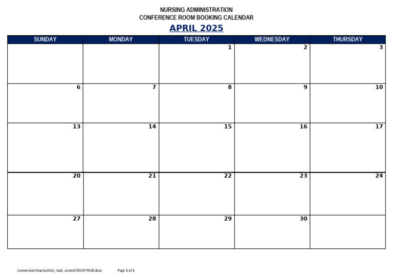 04 - Nursing Admin - Conference Room Booking Calendar - Apr 2025 | PDF