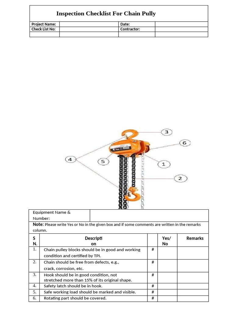 Chain Pulley Inspection Checklist | PDF