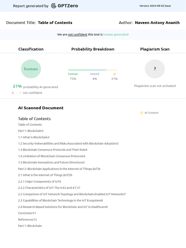 GPTZero AI Scan - Table of Contents | PDF | Internet Of Things | Computer Network