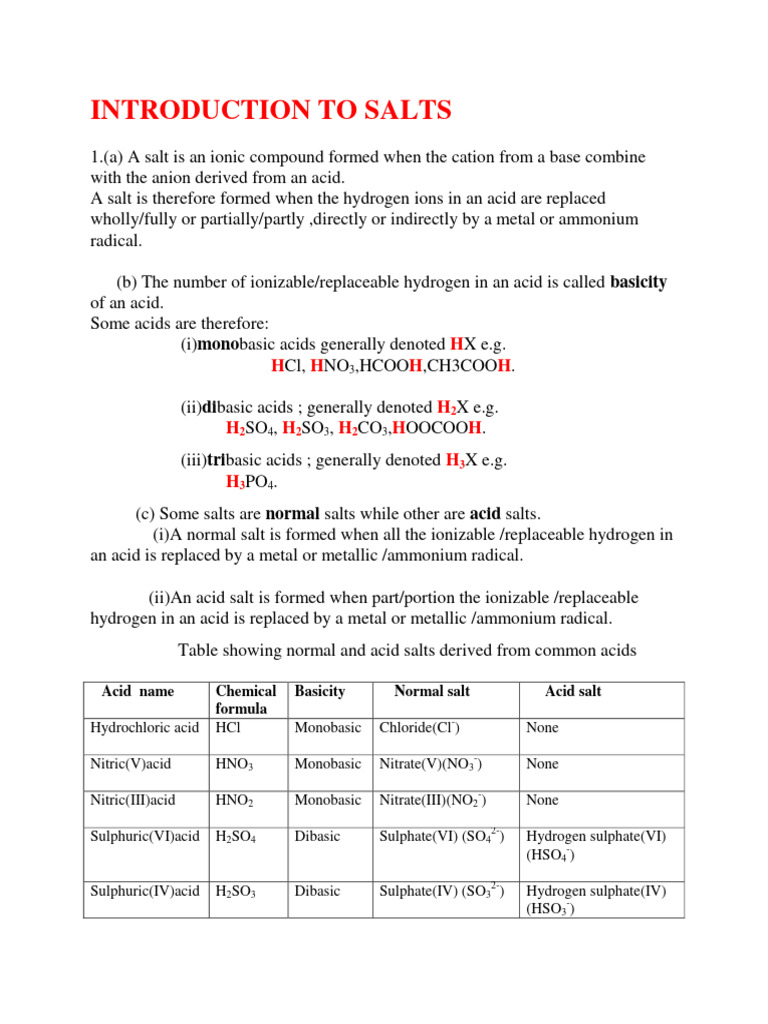 SALTS | PDF | Salt (Chemistry) | Hydroxide