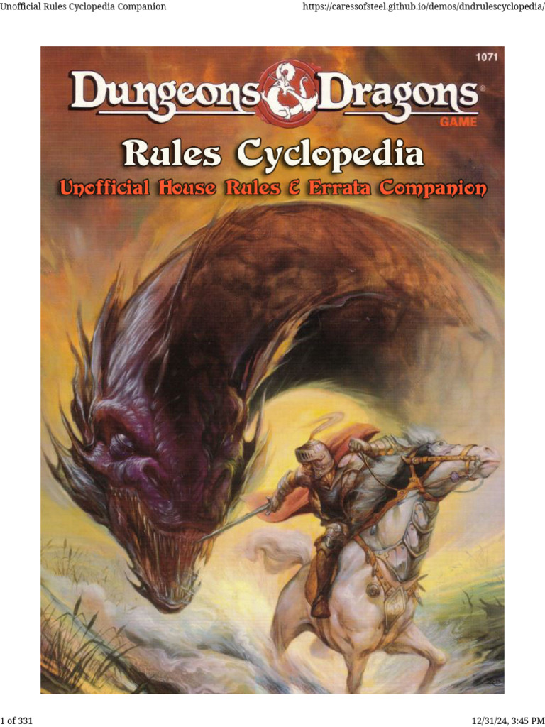 Unofficial Rules Cyclopedia Companion | PDF | Dungeons & Dragons ...