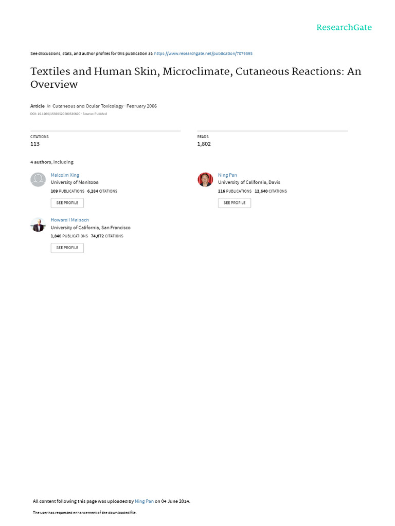 Textiles and Human Skin Microclimate Cutaneous Reactions An Overview ...