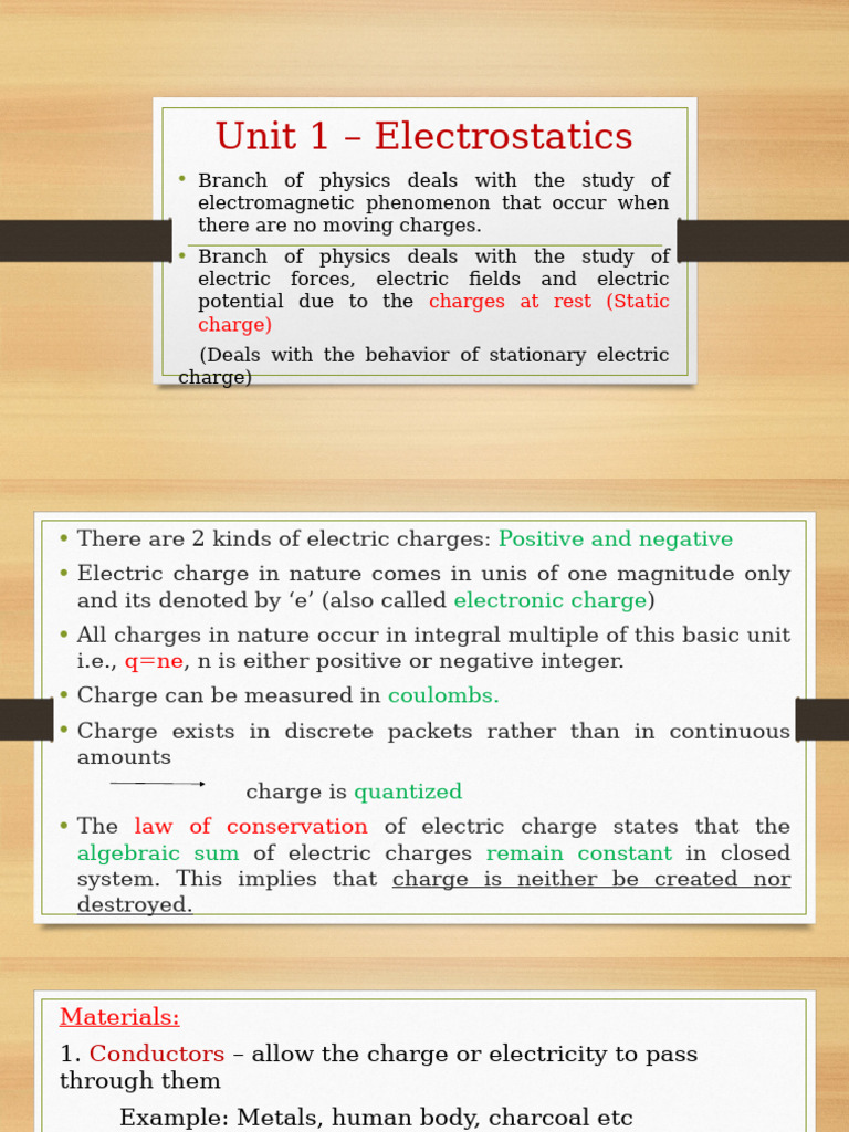 Unit 1 - Electrostatics | PDF | Electric Field | Electric Charge