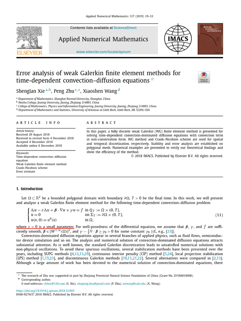 Wg Time Convection Diffusion Equations Pdf Finite Element Method Differential Calculus