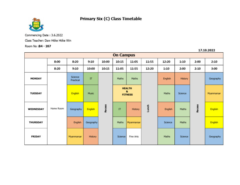 P6 C Oct Timetable | PDF