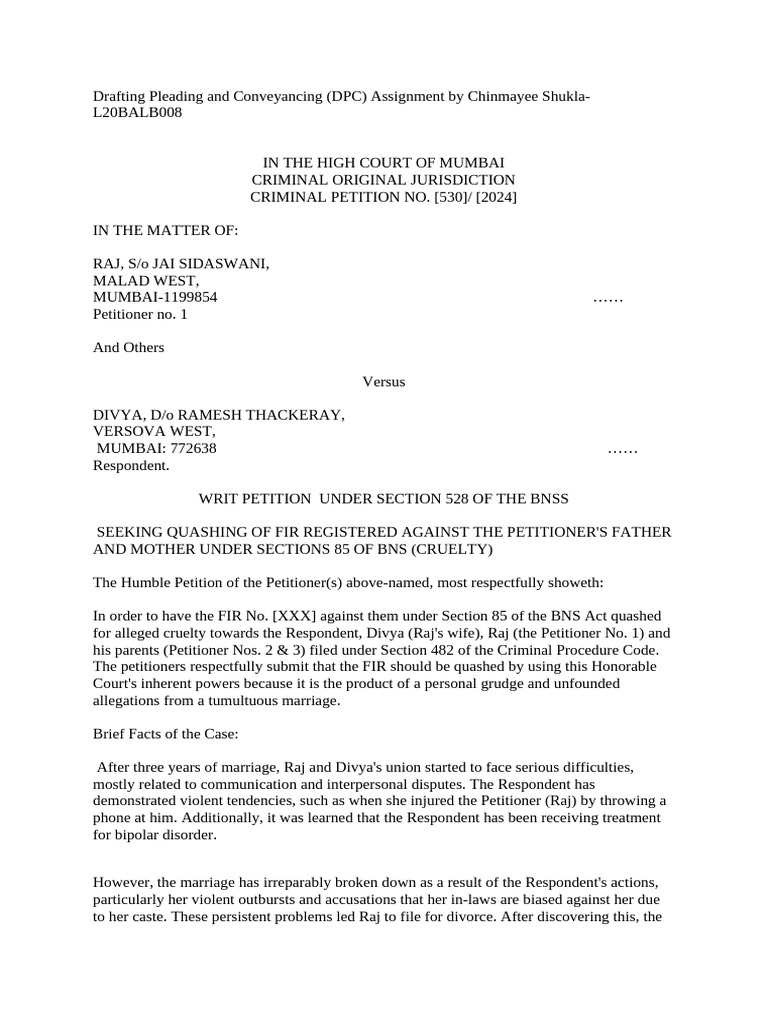 Quashing FIR for Cruelty Allegations | PDF | Complaint | Pleading