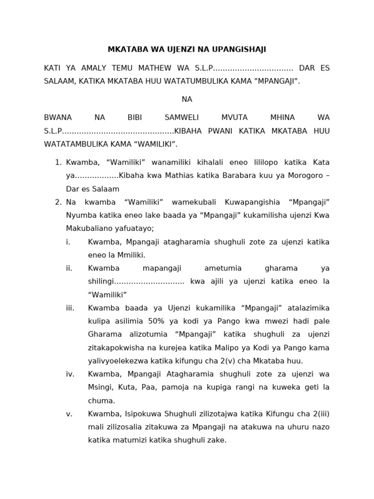 Mkataba Kwa Mathias | PDF