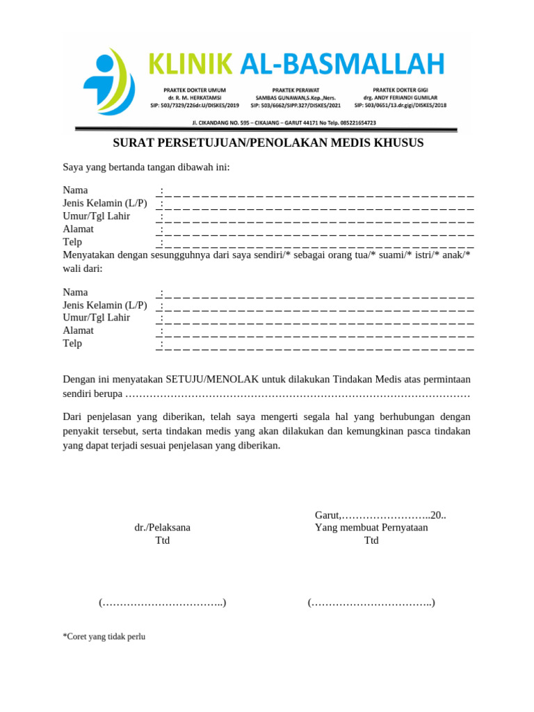 SURAT PERSETUJUAN MEDIS (Info Consent) | PDF