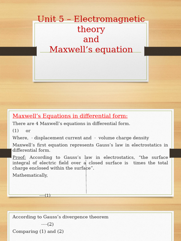 Unit 5 Electromagnetic Theory And Maxwells Equations Pdf