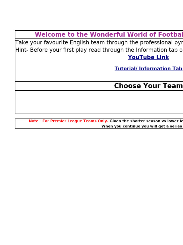 Football Management in Excel v1.6.xlsm | PDF | Association Football