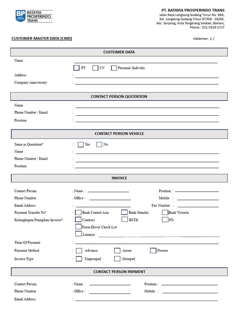 Formulir Customer Master Data (CMD) | PDF