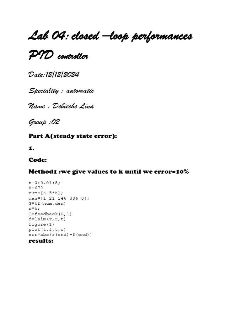 auto lab4 | PDF | Control Theory | Algorithms