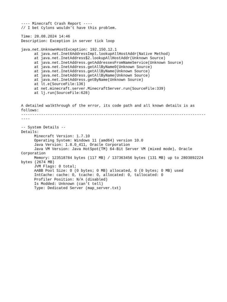 Minecraft Server Crash Report Analysis | PDF