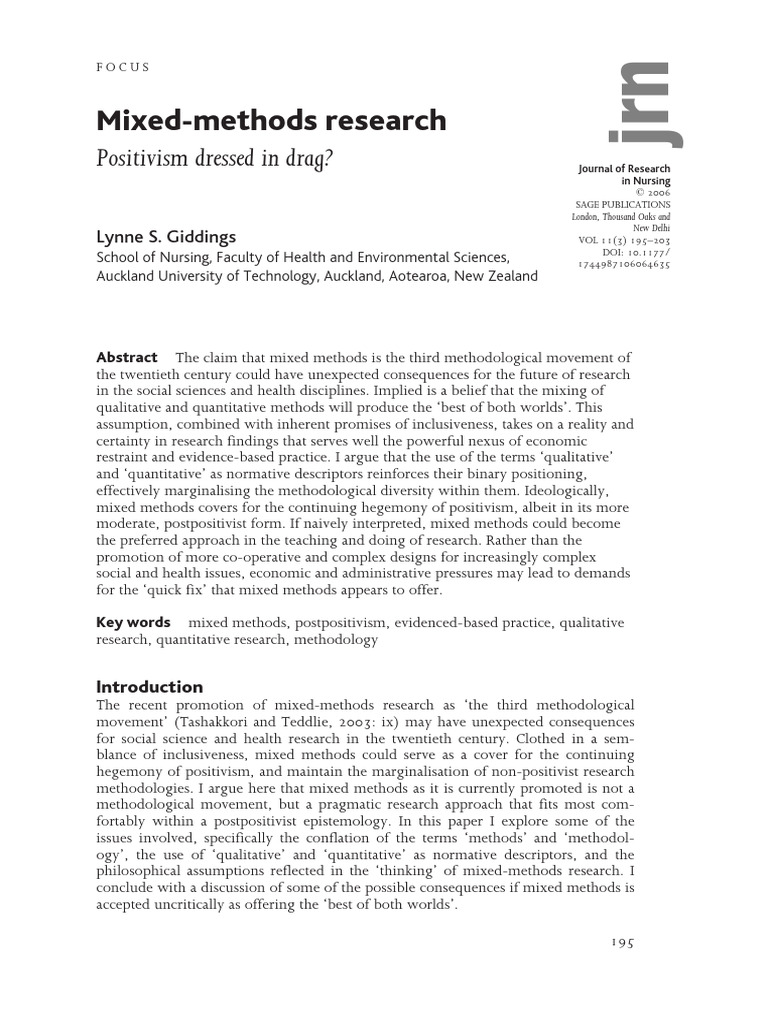 Giddings 2006 Mixed Methods Research Positivism Dressed in Drag | PDF | Methodology | Positivism