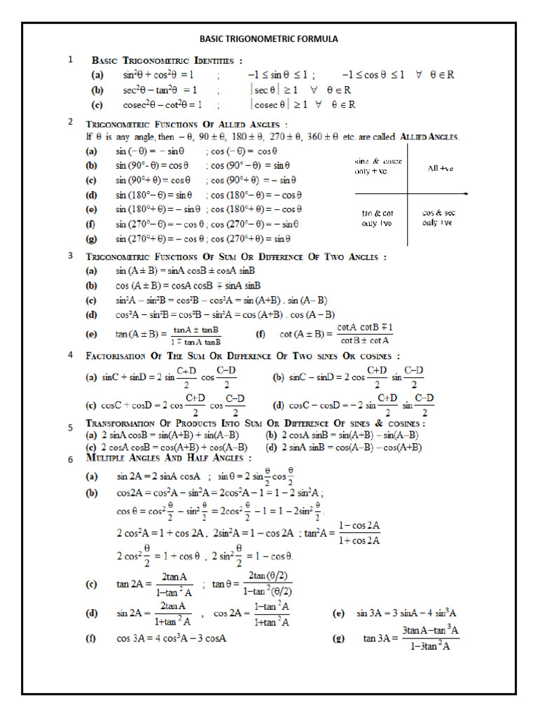 Trigonometric Formula | PDF