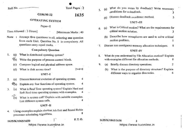 BSC 4 Sem Operating System 1635 May 2022 | PDF