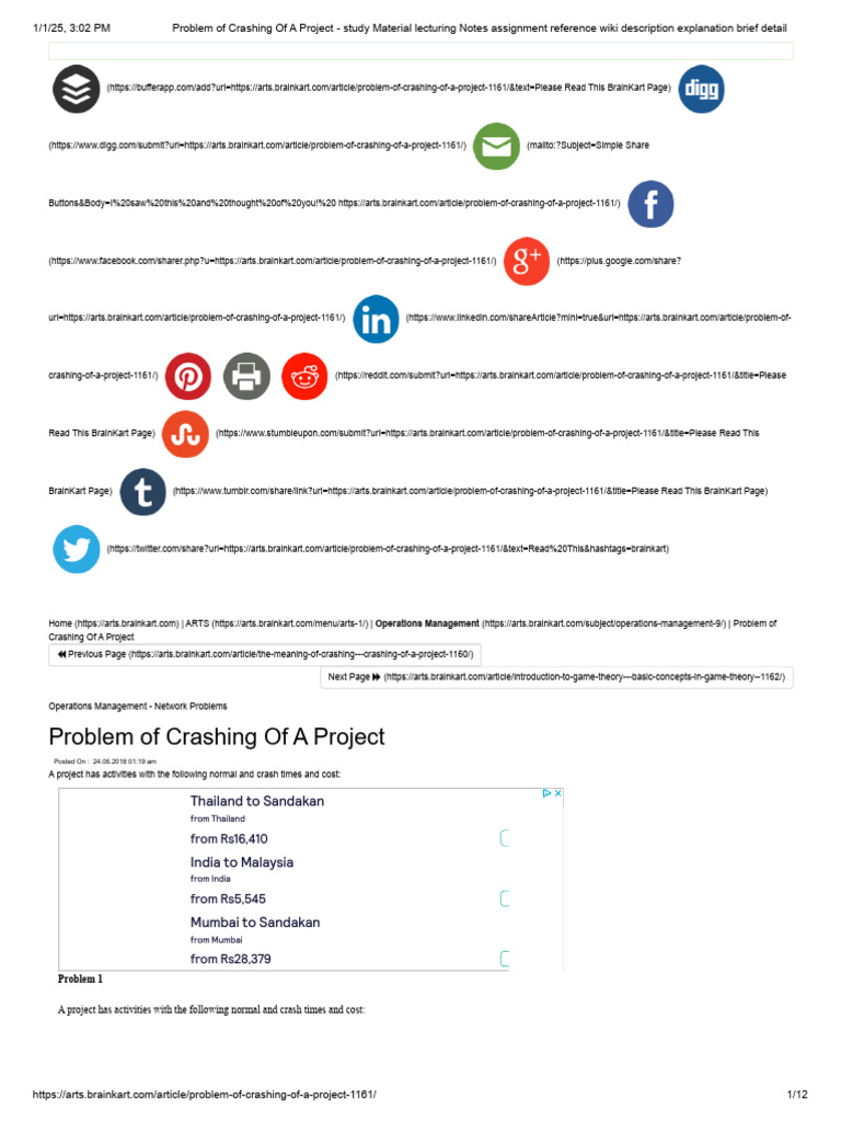 Problem of Crashing Of A Project - study Material lecturing Notes ...